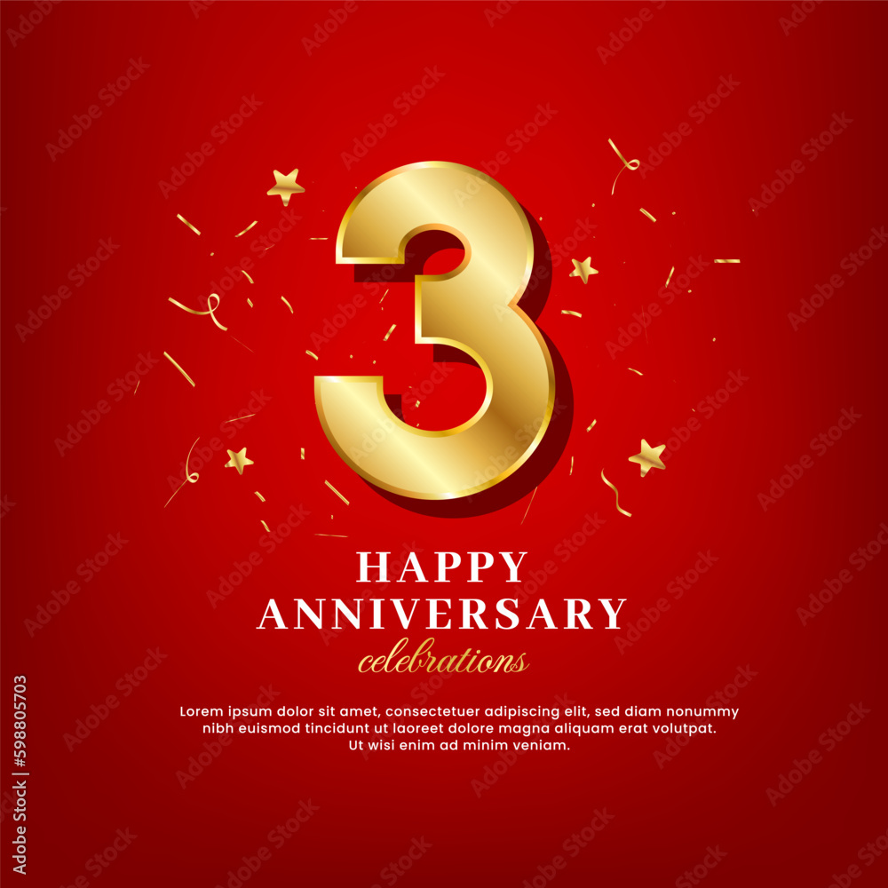 3 years of golden numbers, anniversary celebrating text, and ...