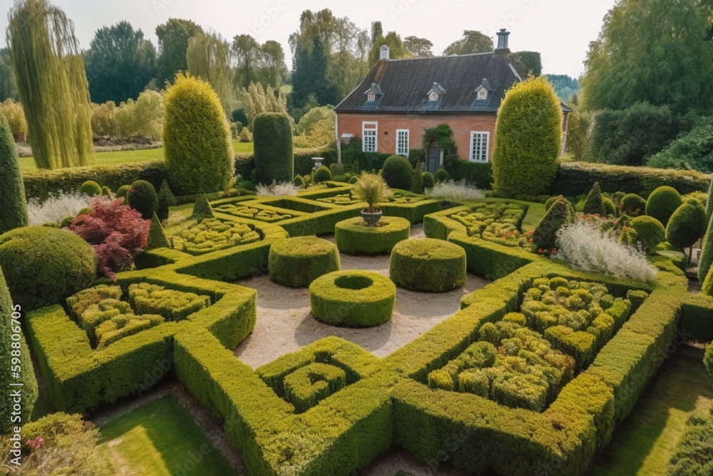 Beautiful English style garden with hedges, & symmetrical type design ...