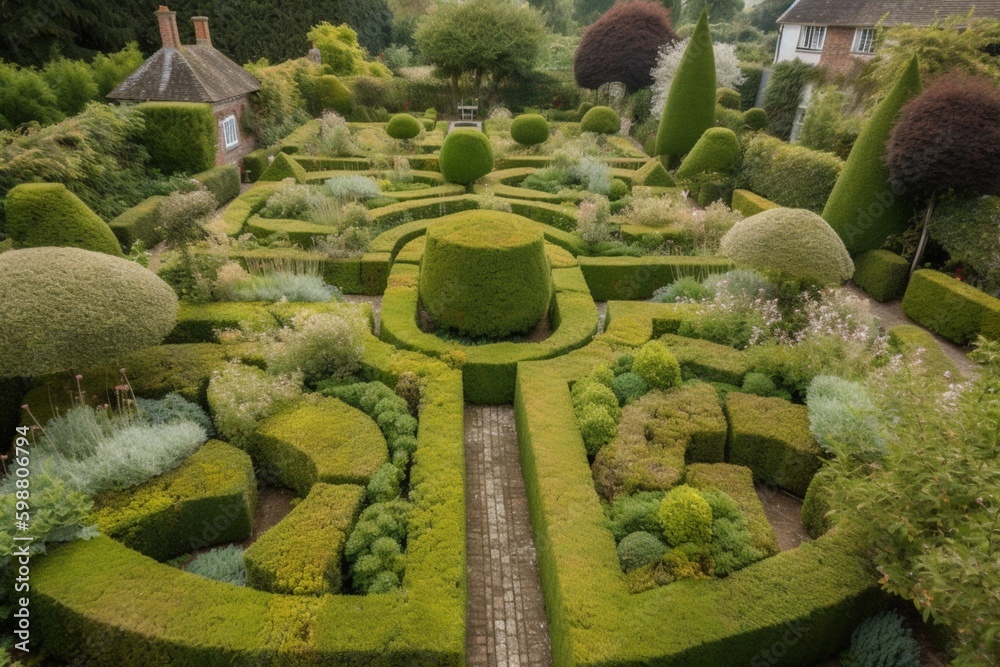 Beautiful English style garden with hedges, & symmetrical type design ...