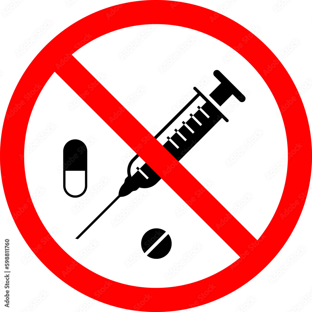 No Drug and Pill Sign Icon. Addiction Forbidden Pictogram. Warning Not ...