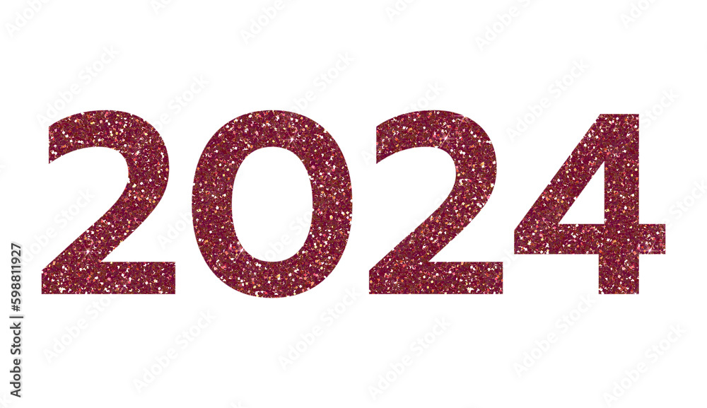 2024 Dark red glitter symbol on transparent background. 2024 YEAR ...