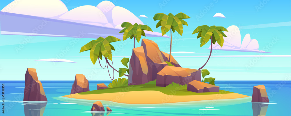 Uninhabited tropical island in ocean. Vector cartoon illustration of ...
