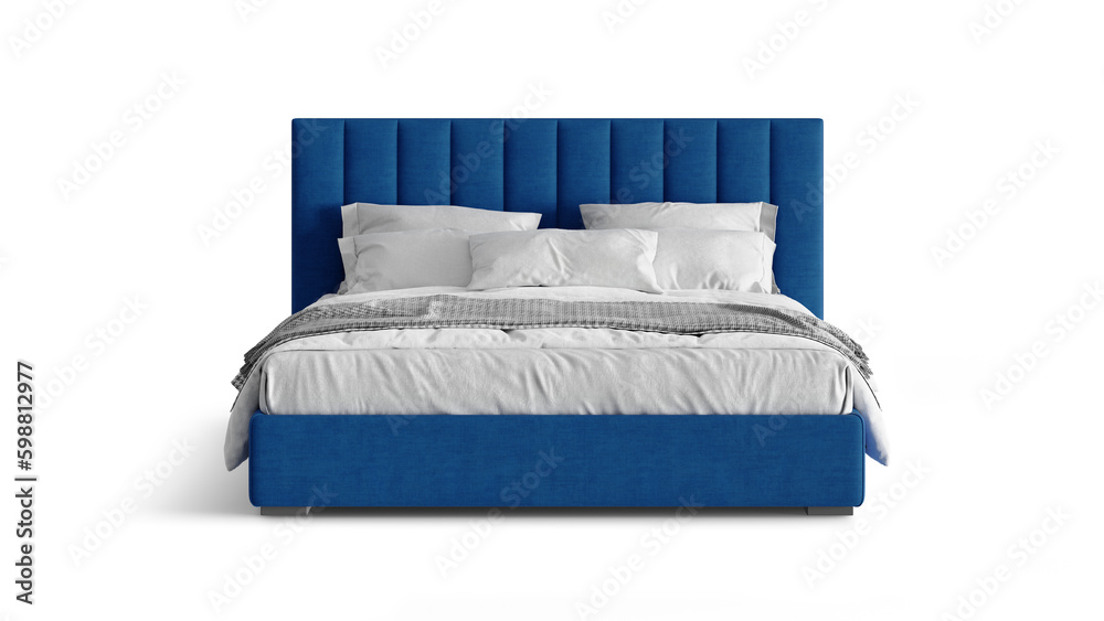 Modern double bed on isolated white background. Furniture for the ...