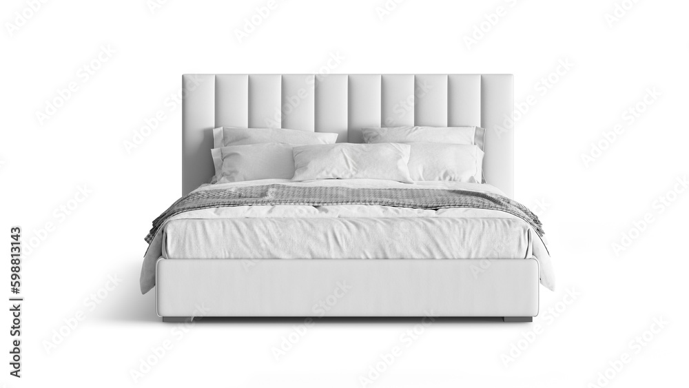 Modern double bed on isolated white background. Furniture for the ...
