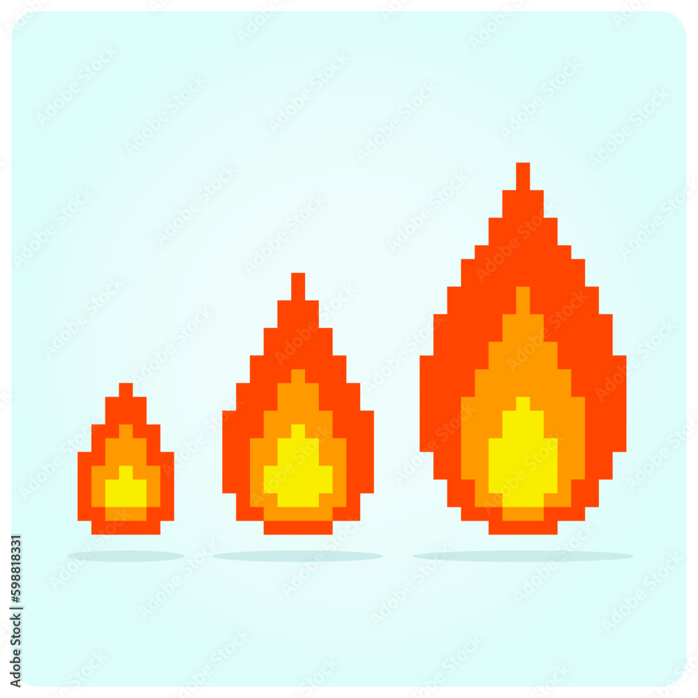 8 bit pixel flames for GUI images. Fire pixel in vector illustration ...