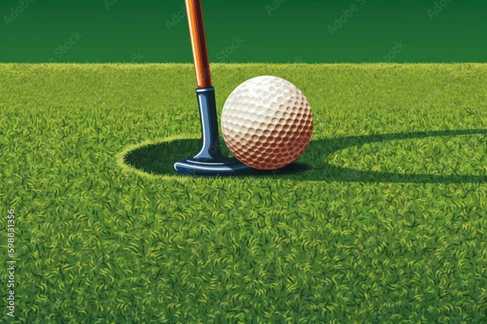Golf club and ball tee on grass field, vector sport tournament poster ...