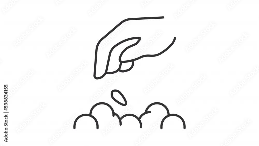 Plant seeding line animation. Animated hand spreading seeds into soil ...