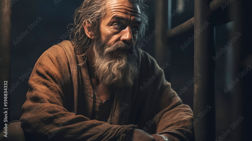 Abstract art. Colorful painting art portrait of Paul the Apostle in prison. Christian ...