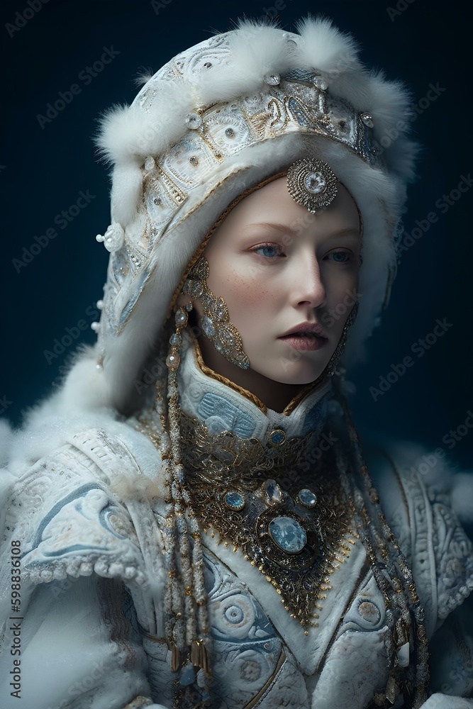 portrait of a snow goddess, a sense of splendor, delicacy, and nobility ...