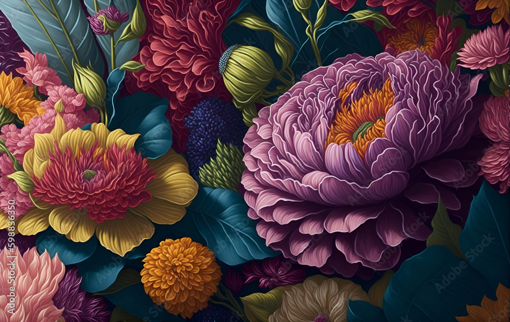 Colorful 3D Flower and Leaves Wallpaper created using Generative AI ...
