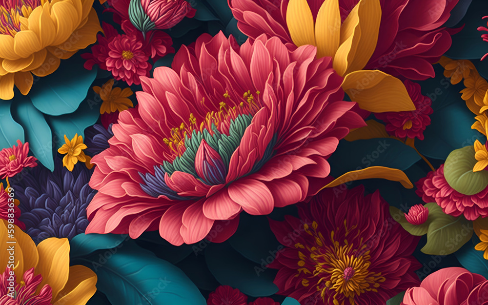 Colorful 3D Flower and Leaves Wallpaper created using Generative AI ...