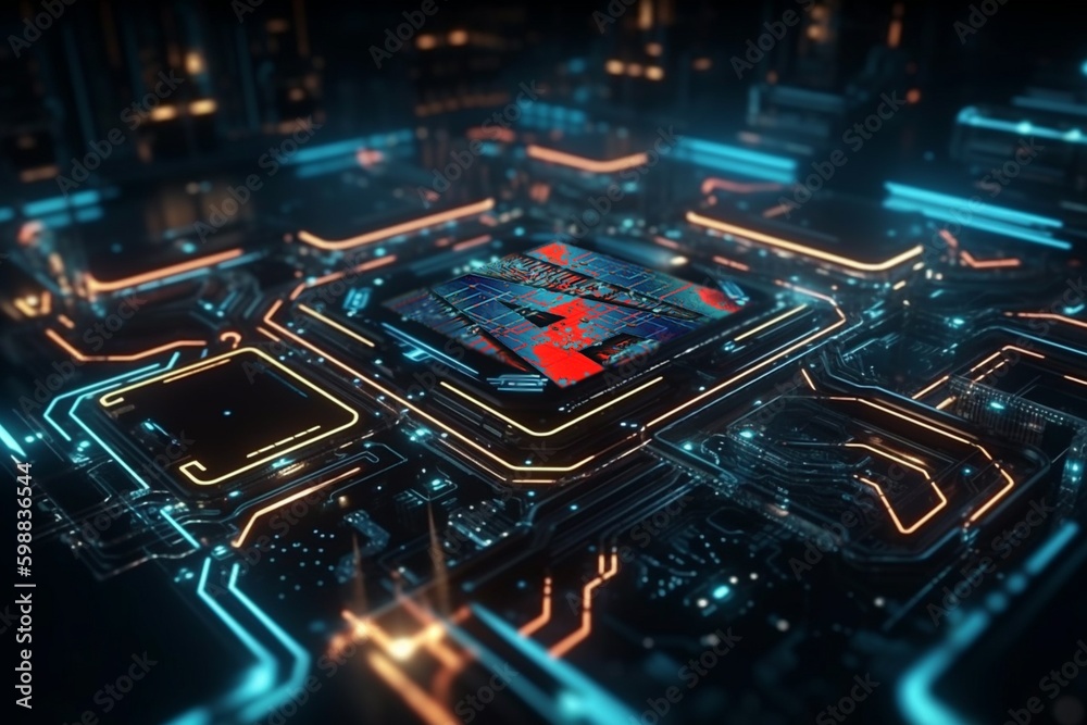 Abstract Computer Circuit Cyberspace Design with Neon Lighting ...