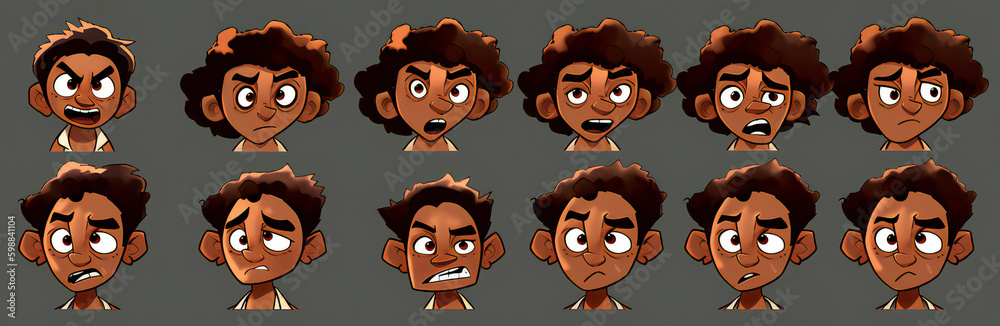 Cartoon faces. Expressive eyes and mouth, smiling, crying and surprised ...
