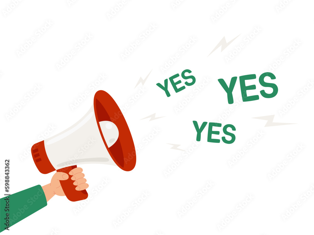 Time management concept. Scream loud on megaphone with words YES. Learn ...