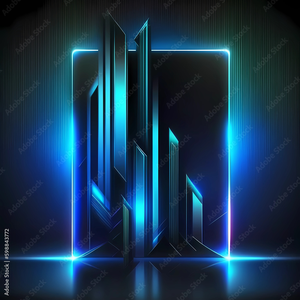 dark blue AI generated technology background with neon lights Stock ...