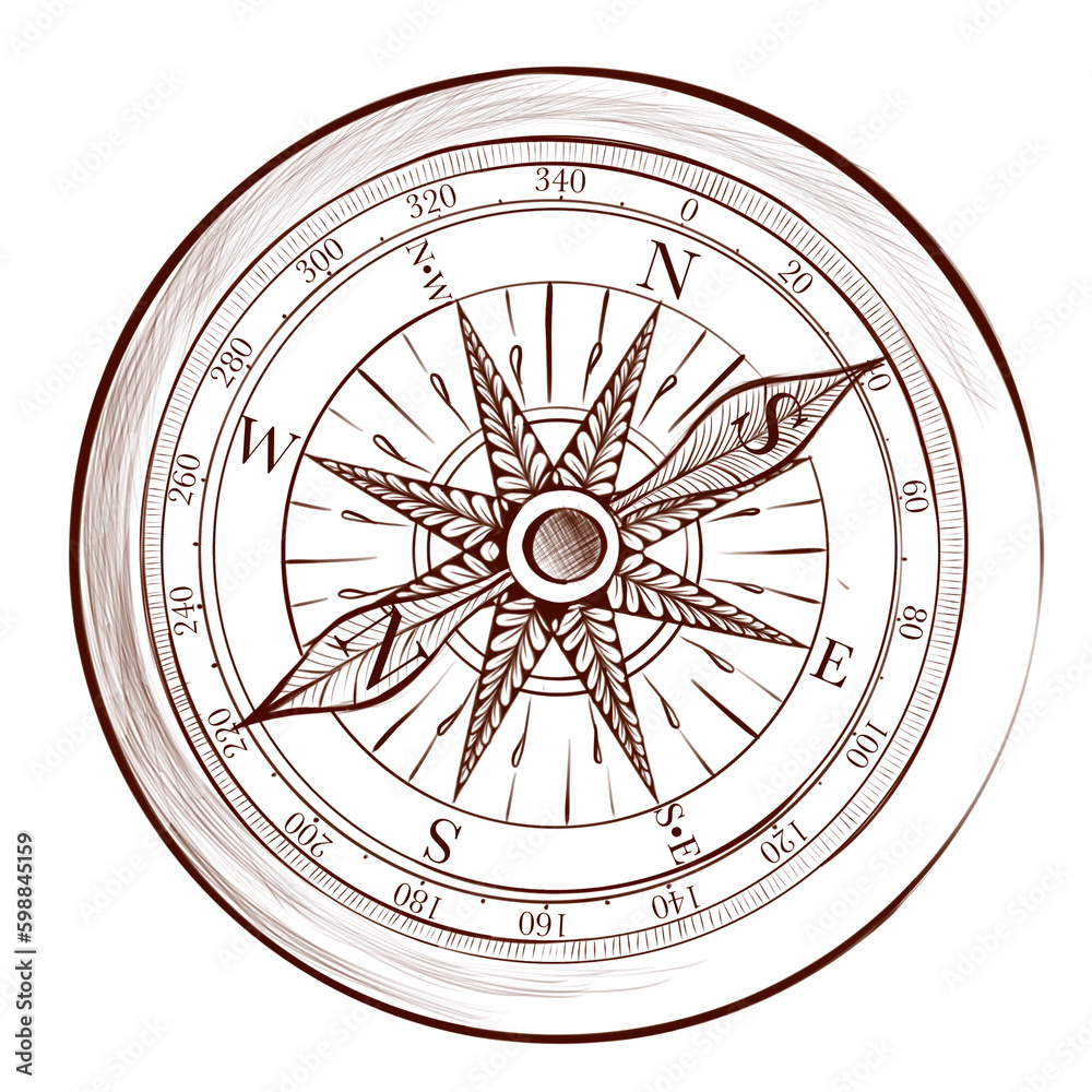 Compas for navigation and hunting. Camping tourism, sail adventure ...