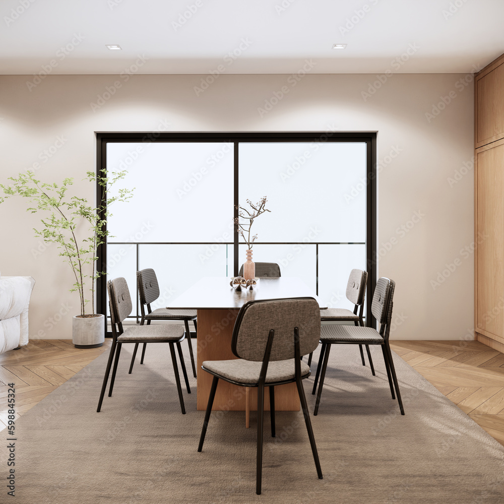 Modern dining room interior design and decoration with dining table and ...