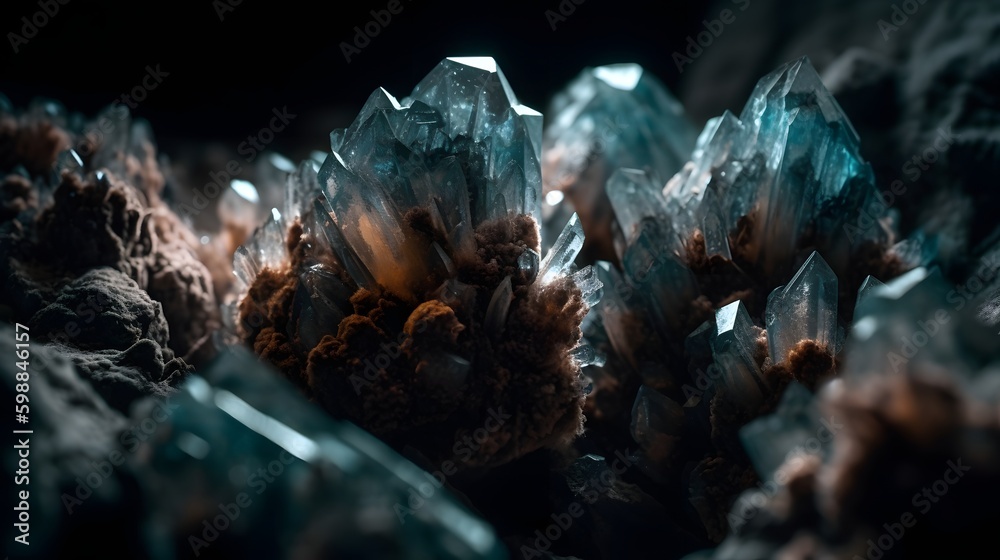 a cluster of crystals in a cave with a light coming from behind it and ...