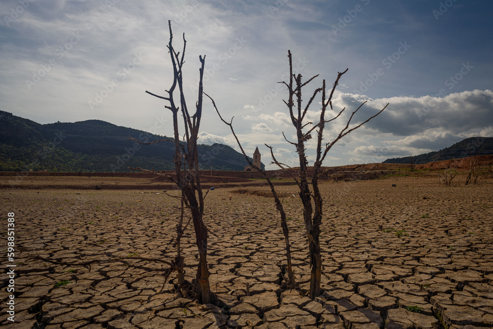 Scorched earth and earth clods are seen on dry land caused by drought ...
