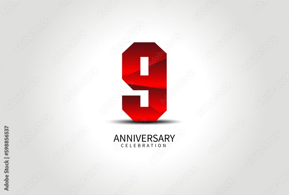9 Year Anniversary Celebration Logo red vector, 9 Number Design, 9th ...