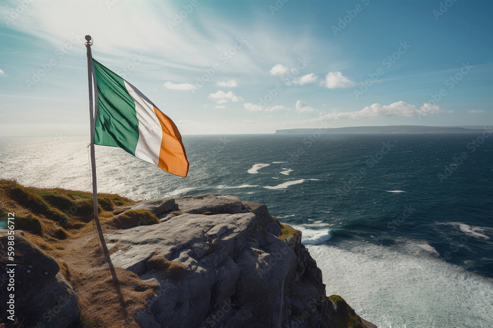 Flag of Ireland on the seashore. AI Generated Stock Illustration ...