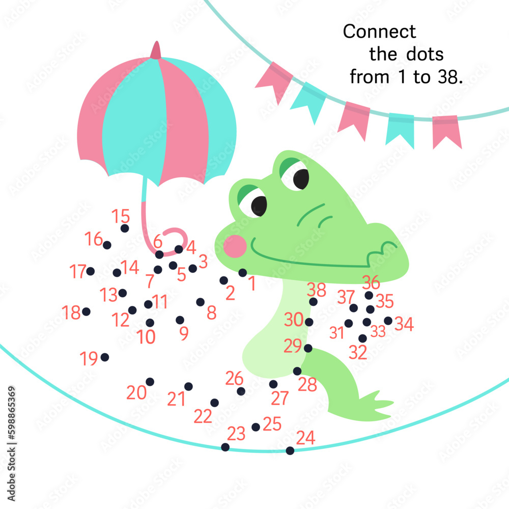 Connect dots from 1 to 38. Educational puzzle game. Math and numbers ...