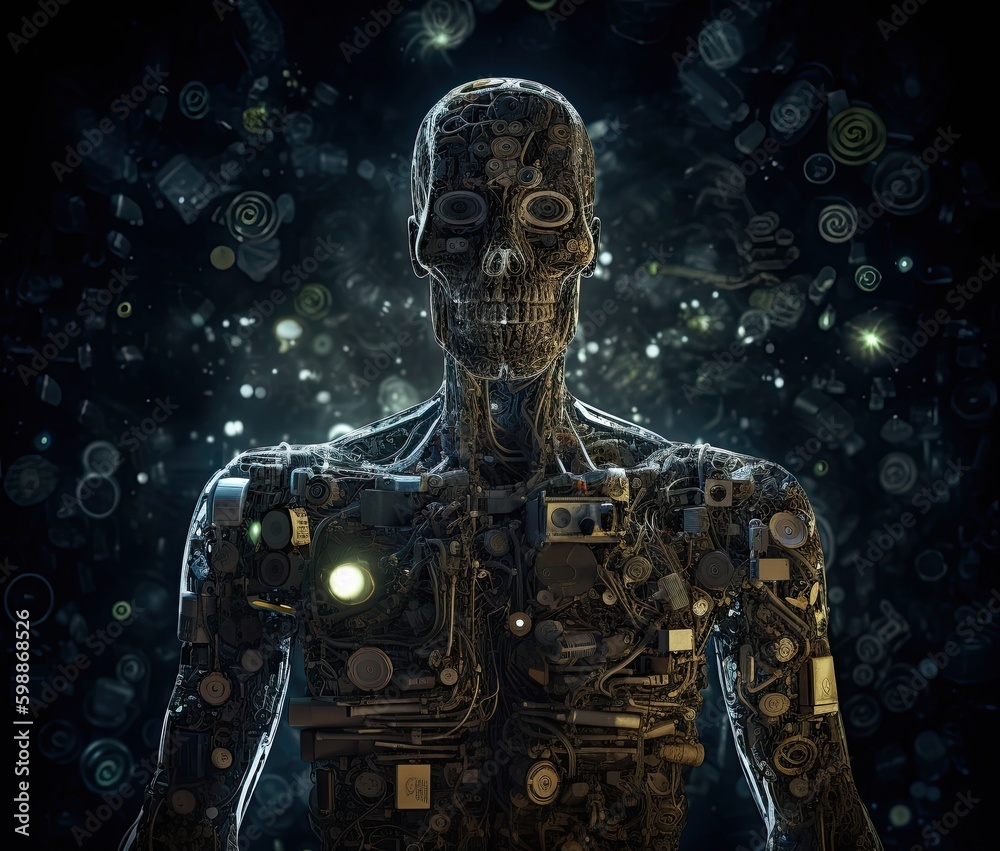 human body made up of many media icons, in the style of stylized ...