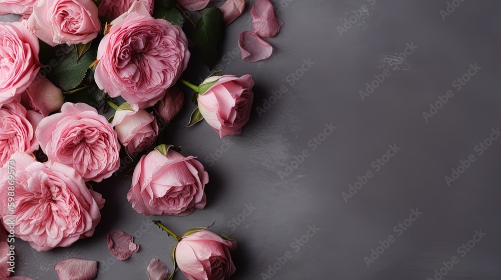 Pink roses on a grey background with copy space. Generated ai. Stock ...