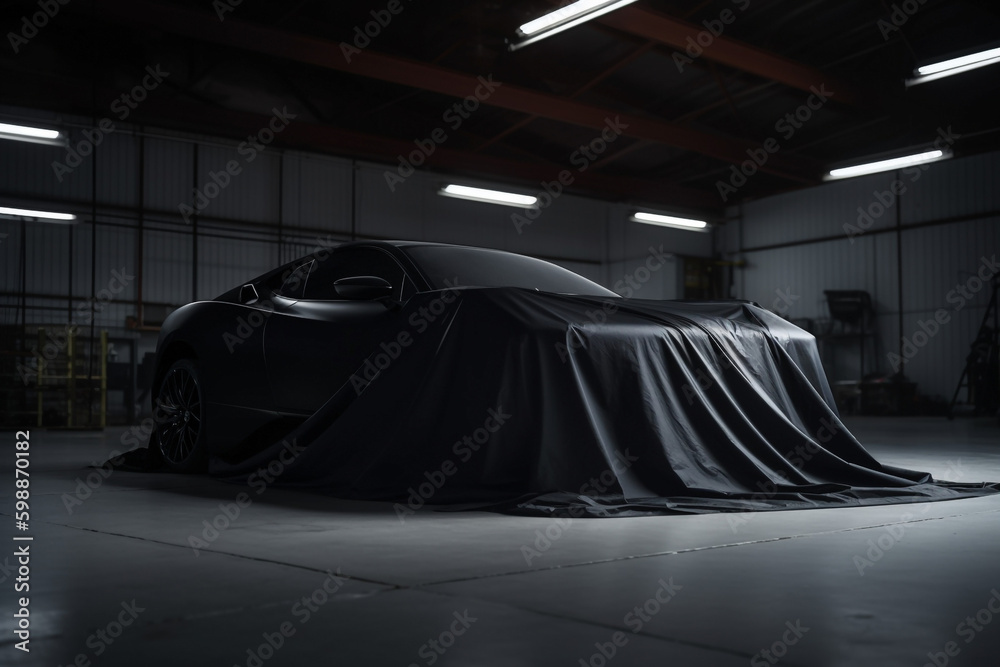 Secret Mystery car prototype presentation covered by fabric, sports car ...