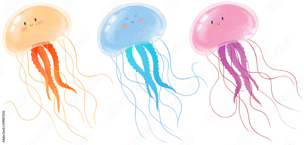 Jellyfish clip art set isolated on white background. Cute colorful ...
