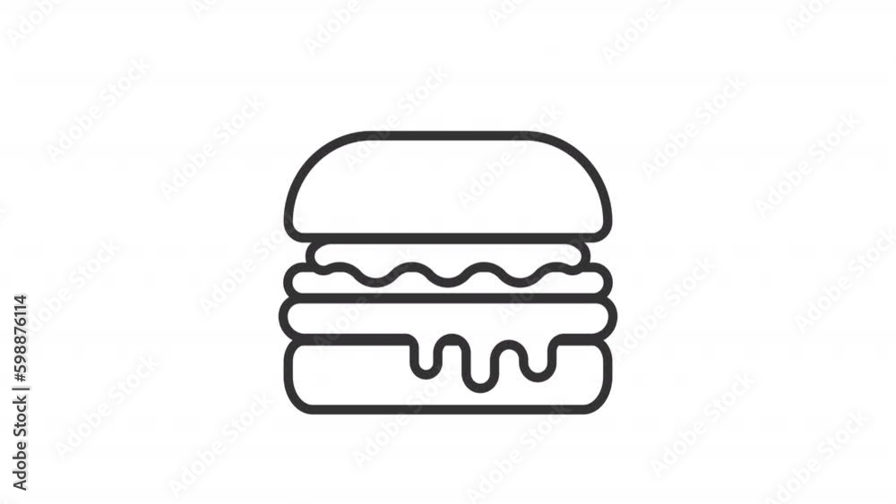 Vidéo Stock Animated hamburger line icon. Cheeseburger separates and ...