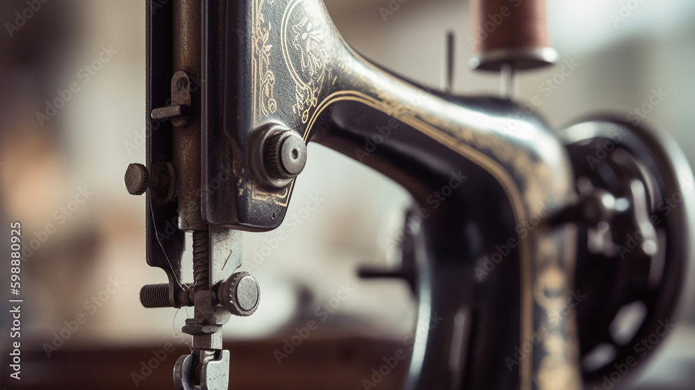 Classic retro style manual sewing machine ready for sewing work ...