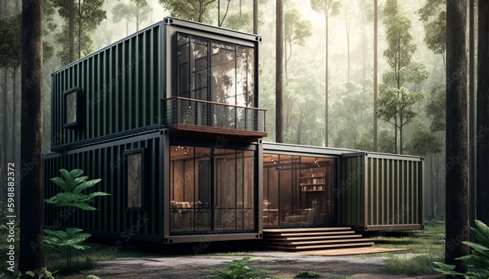 Luxury two-storey container house with big window and a beautiful ...