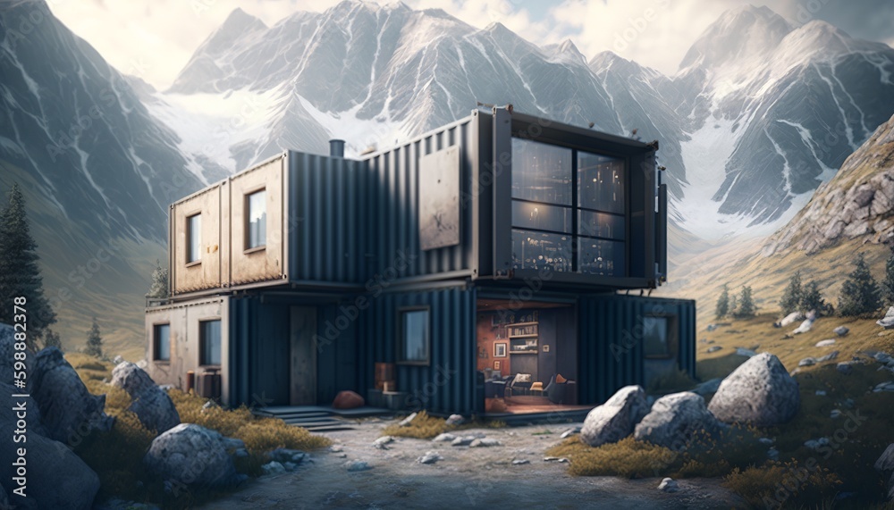 Luxury two-storey container house with big window and a beautiful ...