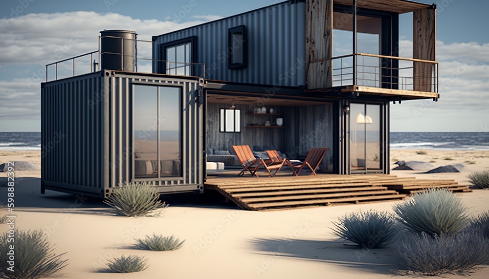 Luxury two-storey container house with big window and a beautiful ...