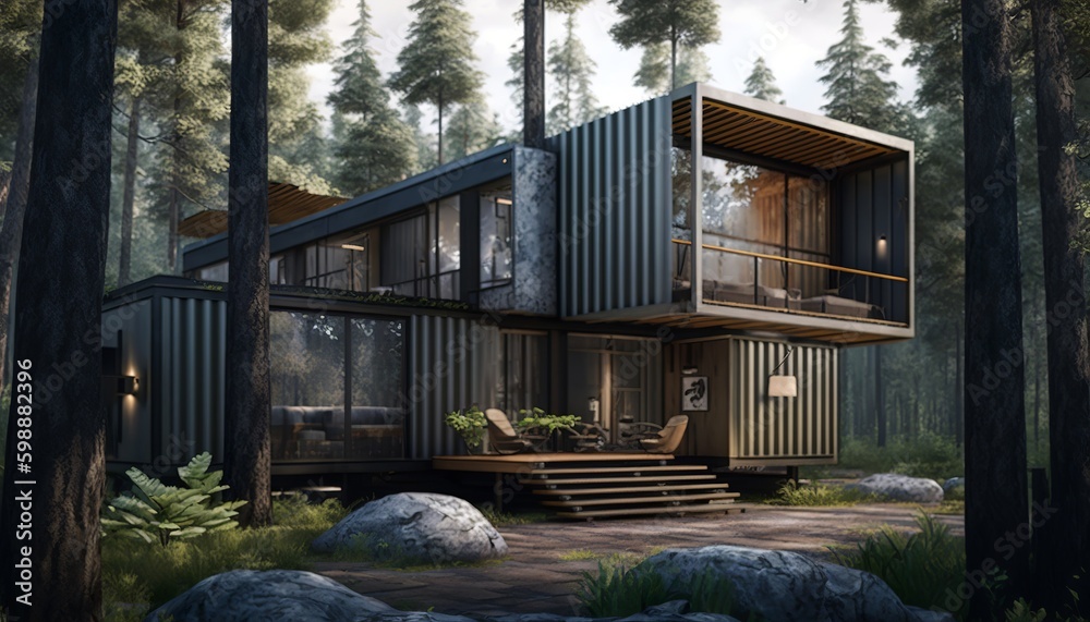Luxury two-storey container house with big window and a beautiful ...