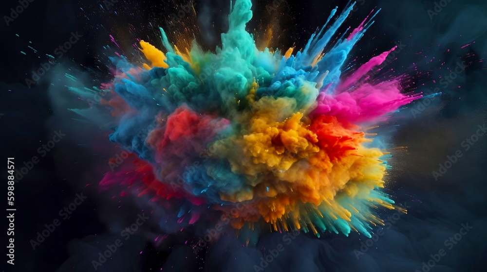 Color powder explosion of color cloud ink. Paint splash colorant with ...