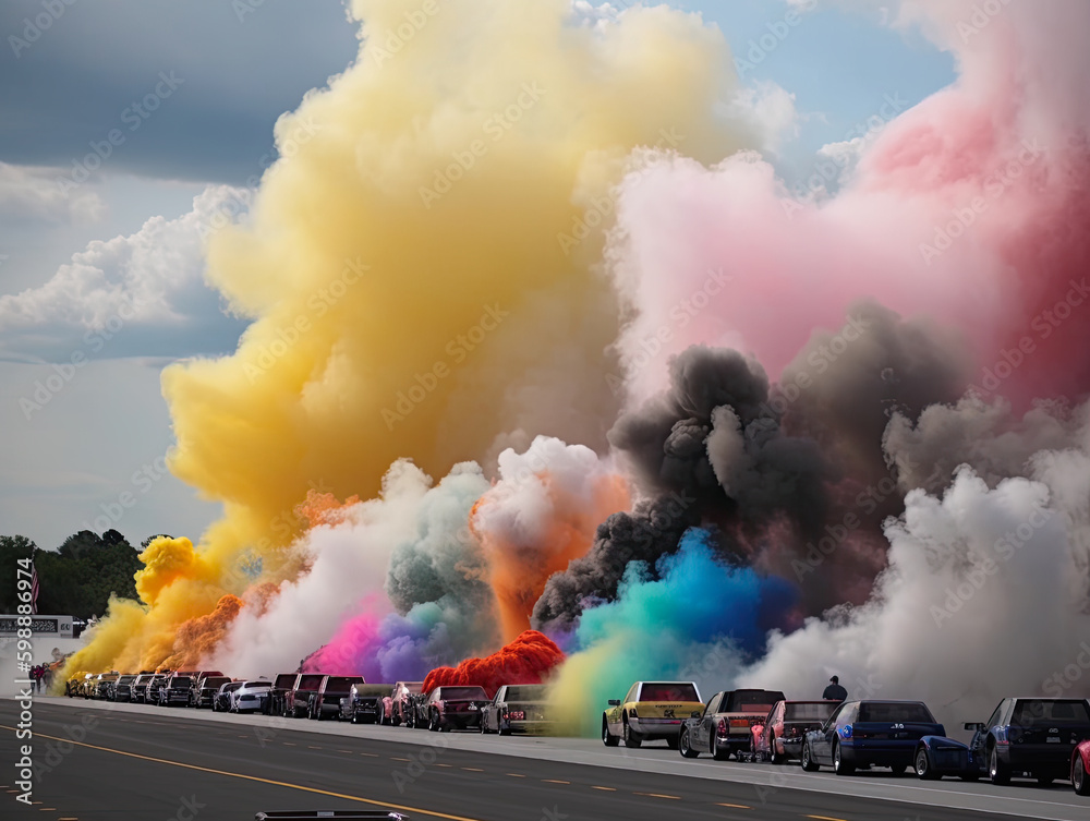 colored smoke from wheels of drag Huge smoke from car wheel burnout at ...