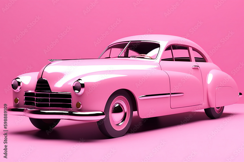 Pink retro car on a pink background, digital drawing, Generative AI ...