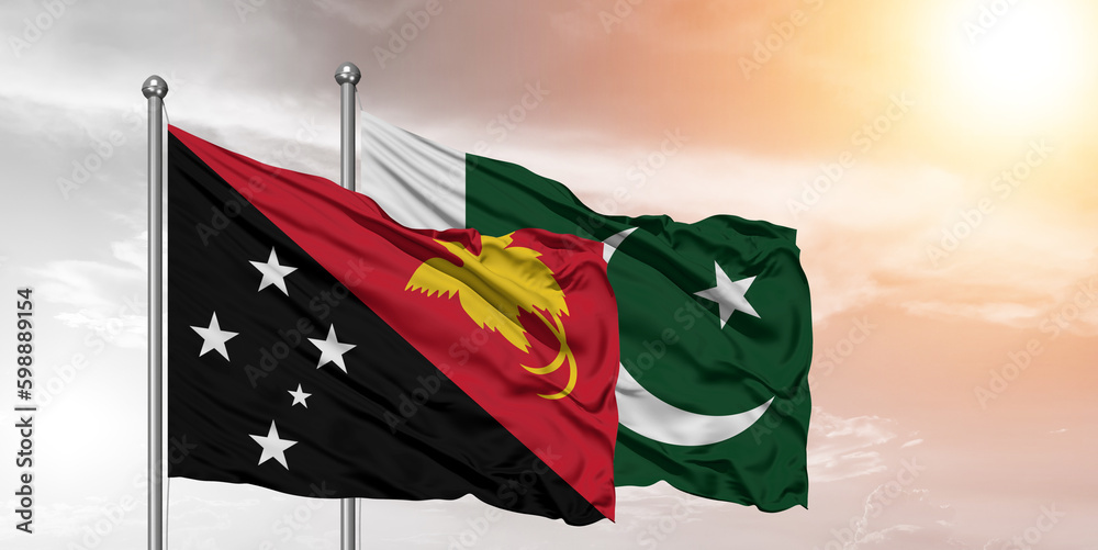 Flags of Pakistan and Papua New Guinea friendship flag waving on the ...
