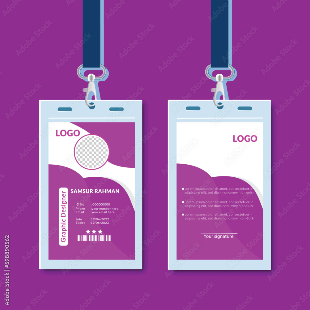 Simple id card design template with horizontal and vertical layout ...