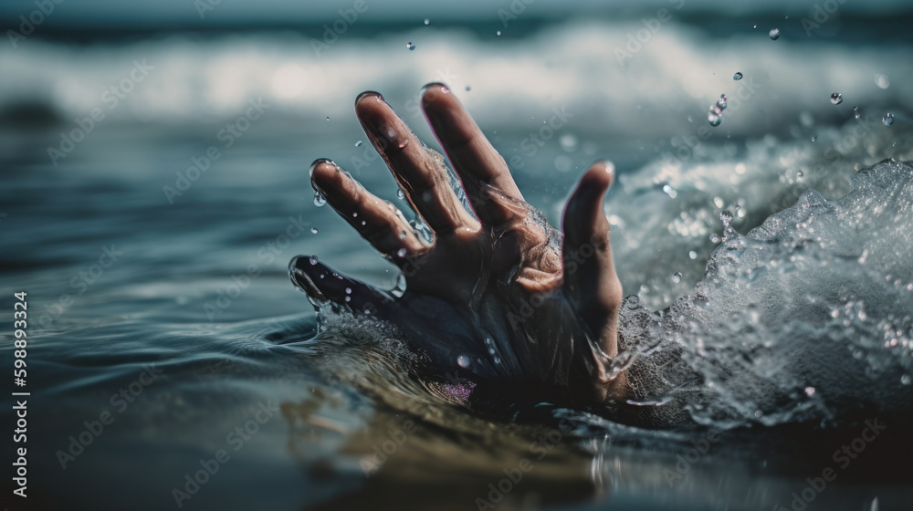 Hand reaching out from underwater asking for help, generative ai Stock ...
