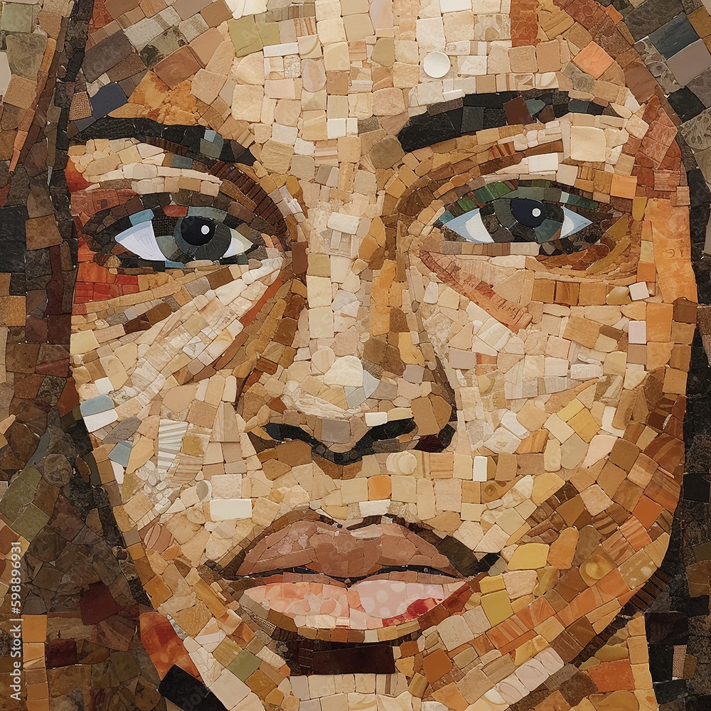 illustrazione di viso di donna in stile mosaico con diversi materiali ...