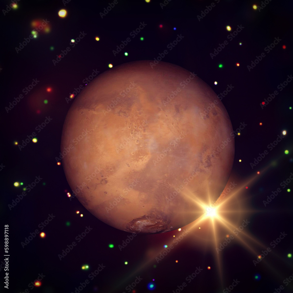 Mars and solar flare. The elements of this image furnished by NASA ...