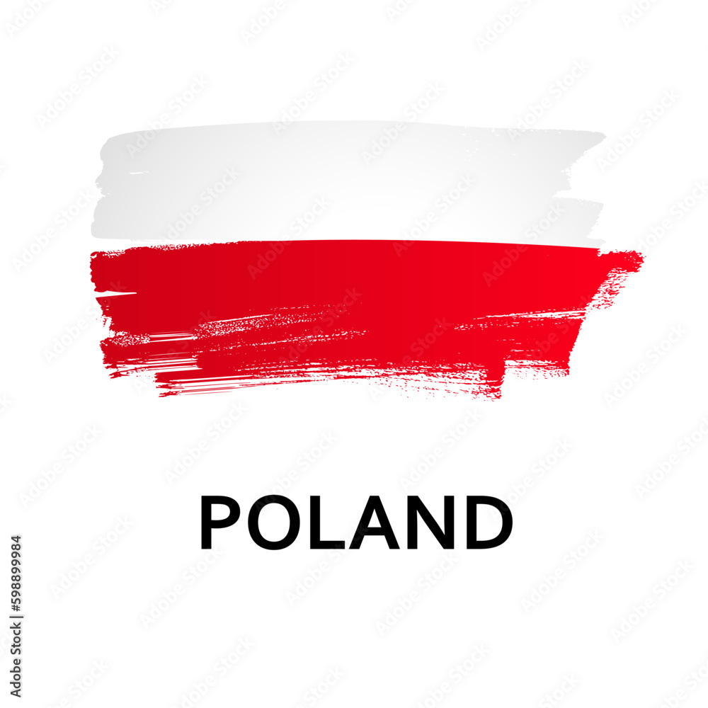 National symbols - flag of Poland isolated on white background. Hand ...