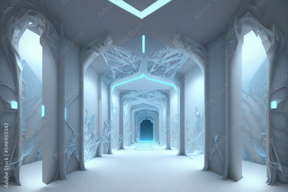 neon background. Empty room with futuristic wall panels by ai generated ...