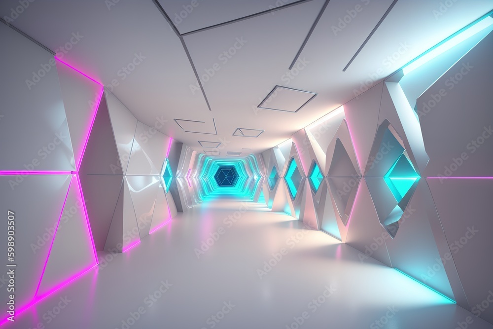 neon background. Empty room with futuristic wall panels by ai generated ...