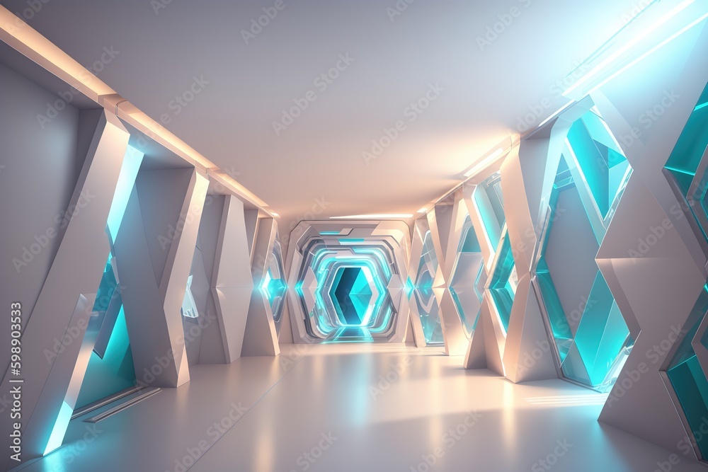 neon background. Empty room with futuristic wall panels by ai generated ...