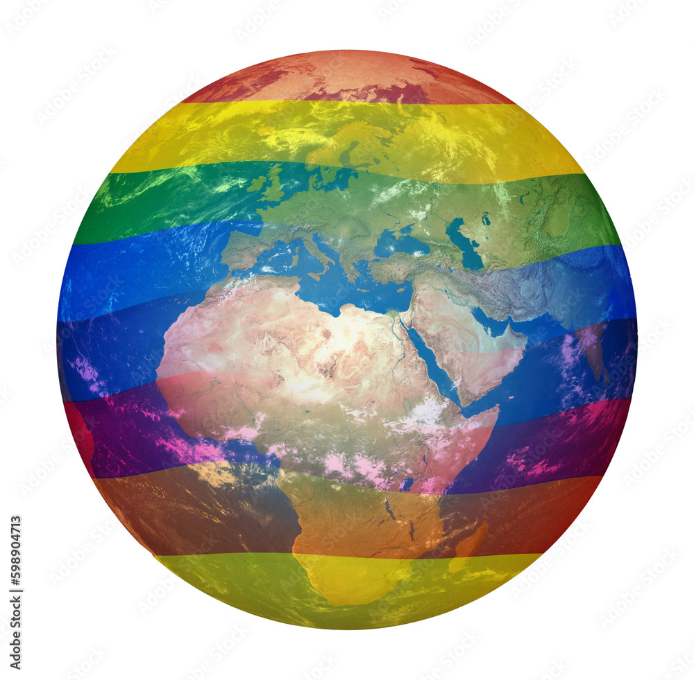 LGBT colors Planet earth with some clouds. world view. Earth view from ...