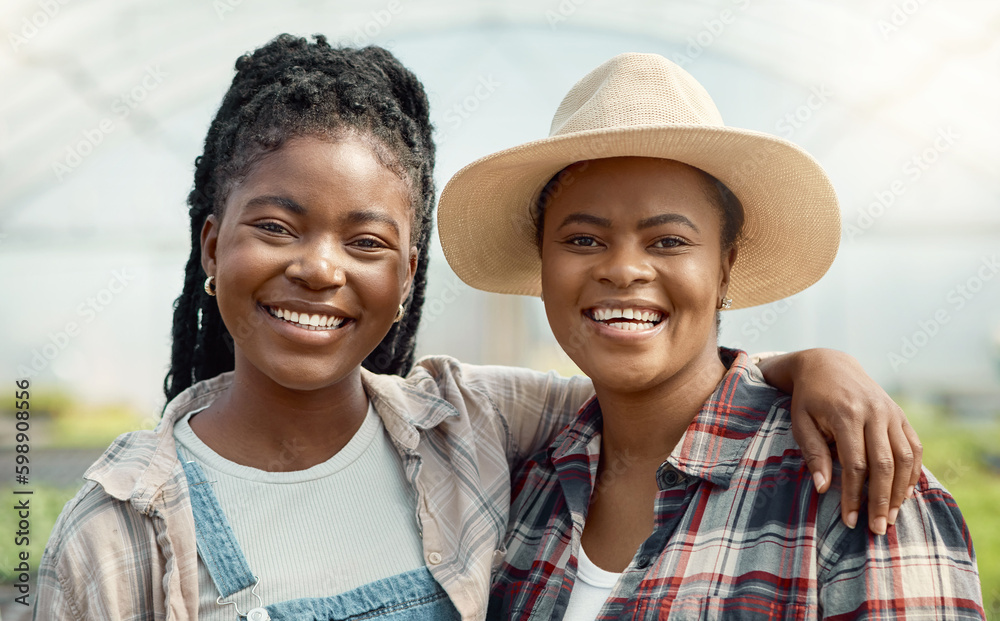Faces of happy farm workers. Portrait of smiling colleagues in a ...